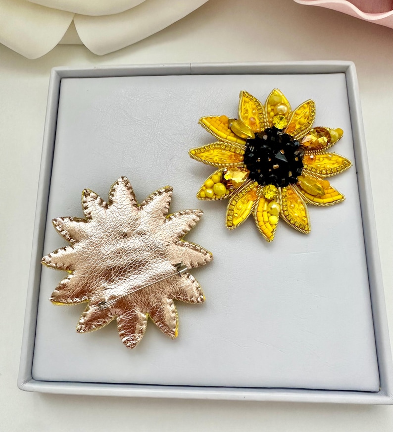 Hand Embroidered Pin Brooch “sunflower”without the Leaves. Medium Size ...