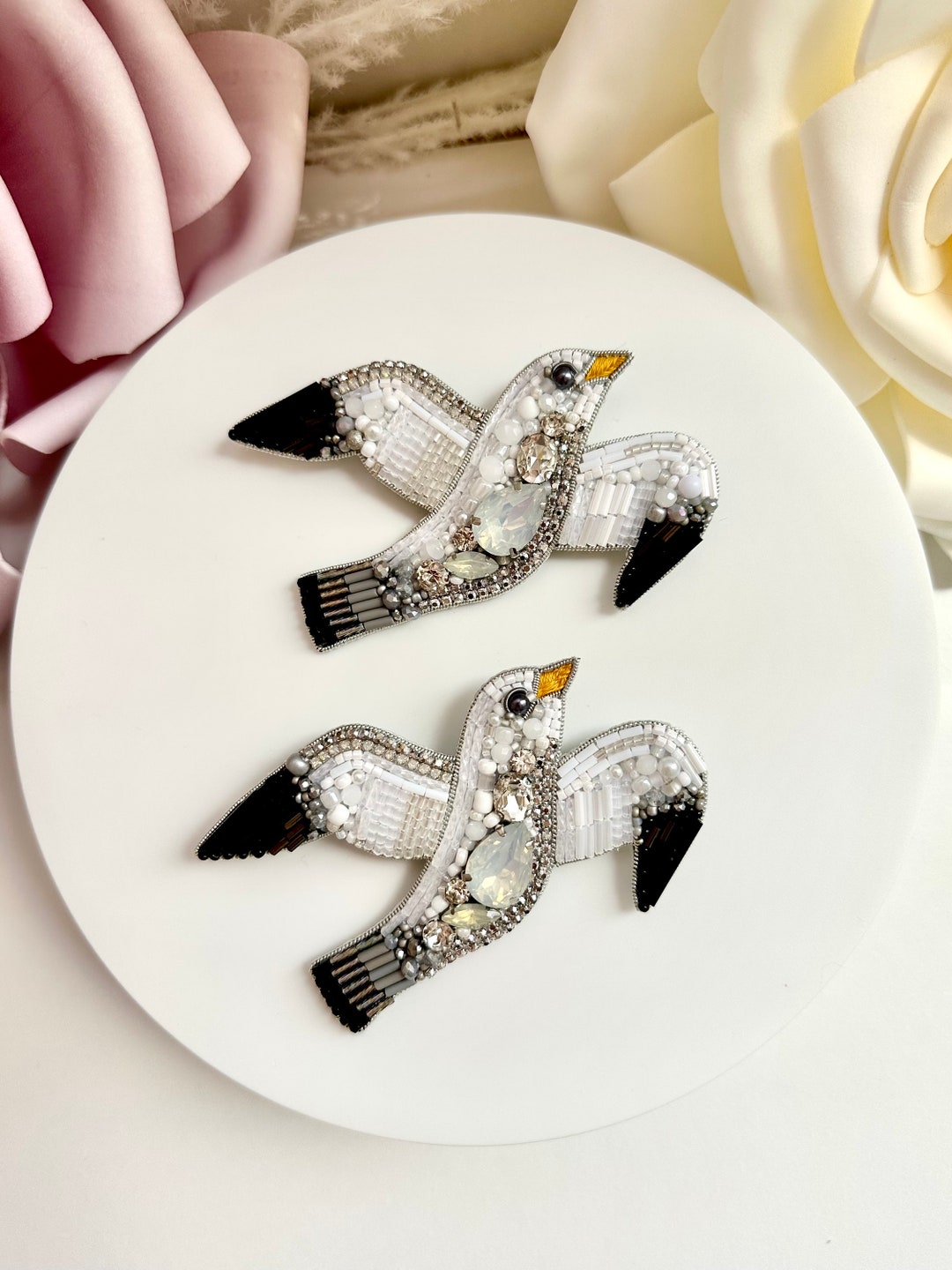 Beaded Brooches seagull Bird. Handmade Designer Brooch. High Quality ...