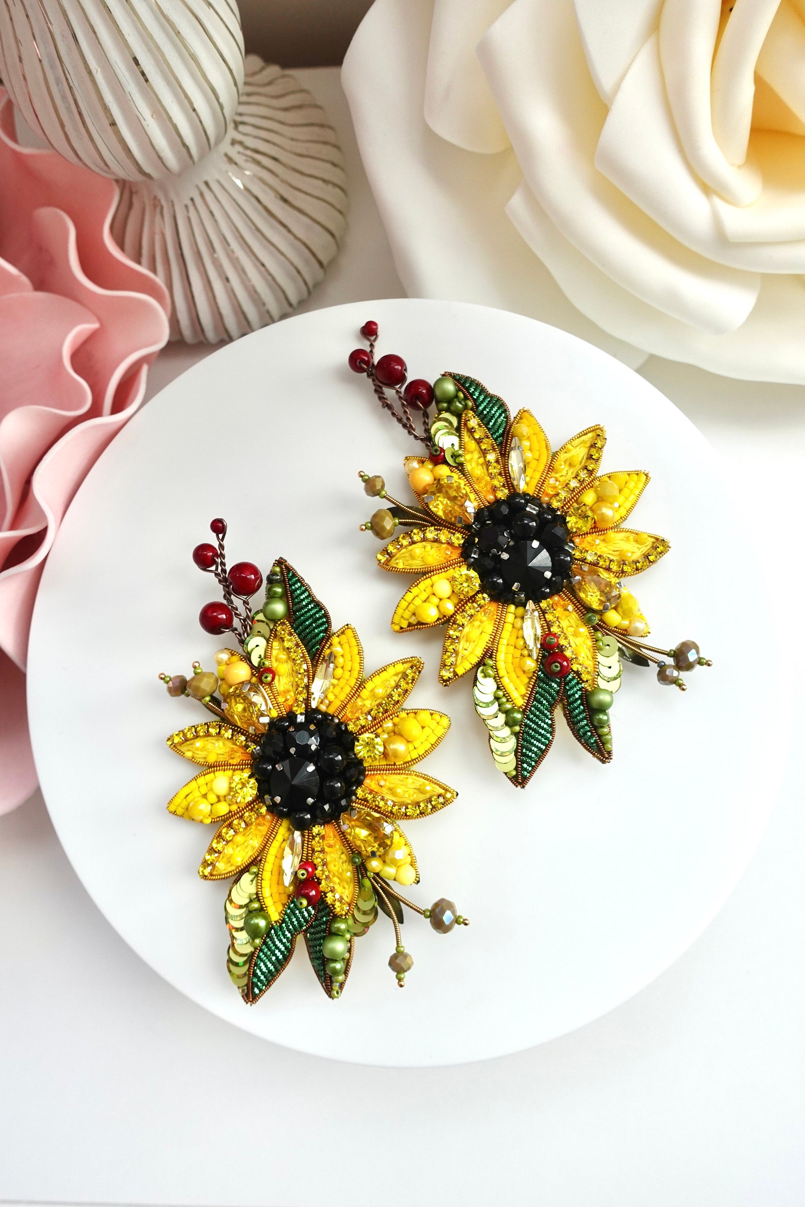 Hand Embroidered Pin Brooch sunflower. Large Designs Brooch. Colorful ...