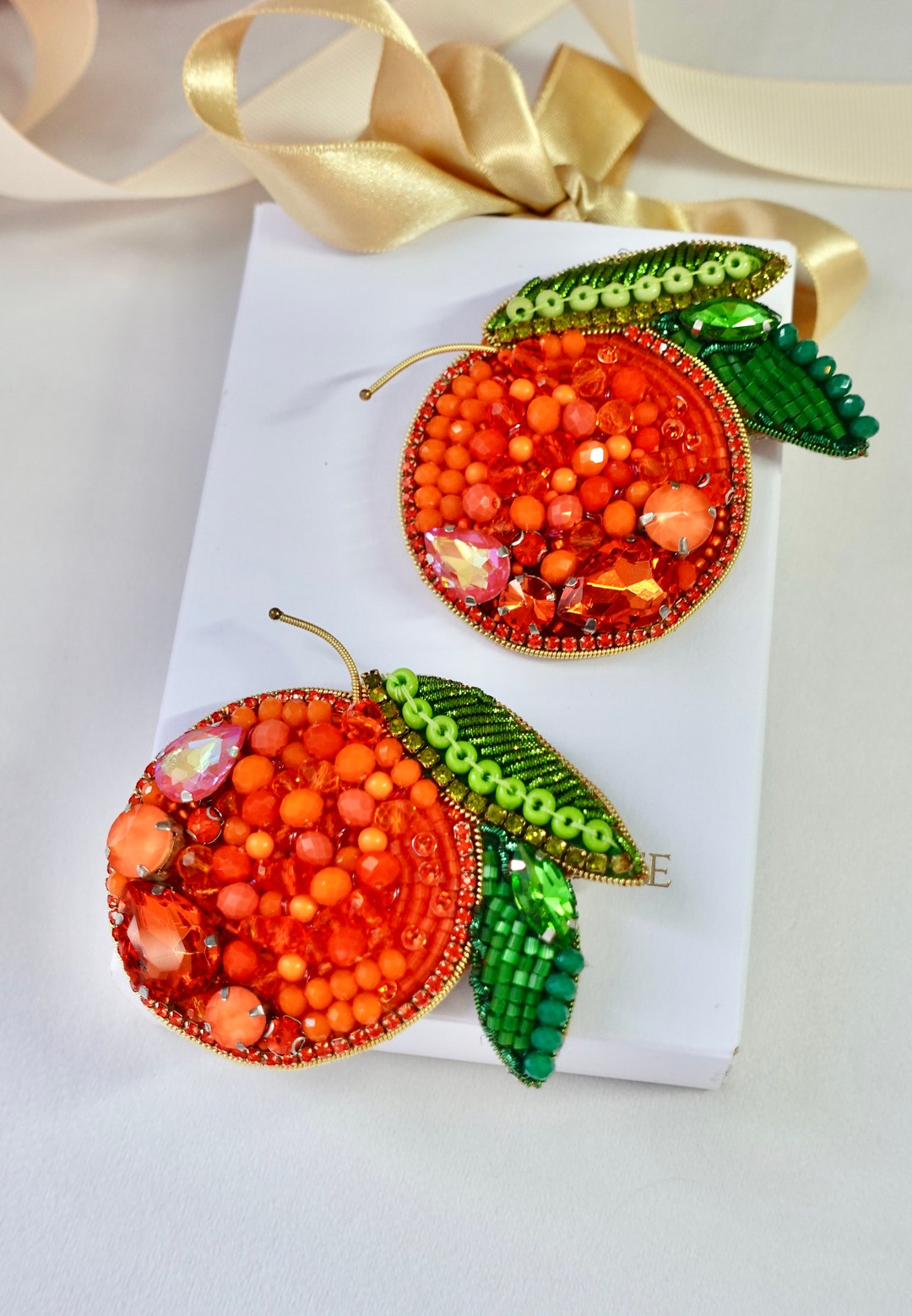Hand-embroidered Brooch ‘’orange Fruit". Designer Handcrafted Brooch ...