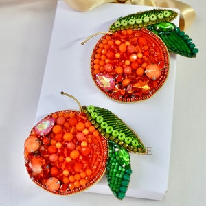 Hand-embroidered Brooch ‘’orange Fruit". Designer Handcrafted Brooch ...
