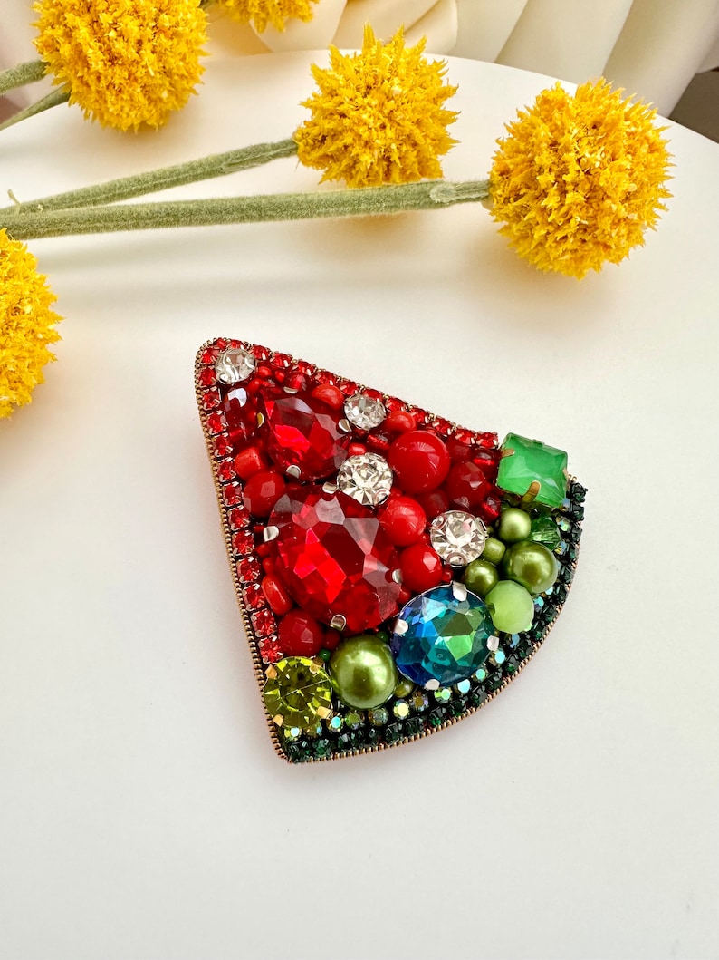 Hand-embroidered Brooch watermelon. Handmade Colorful Pin Brooch ...