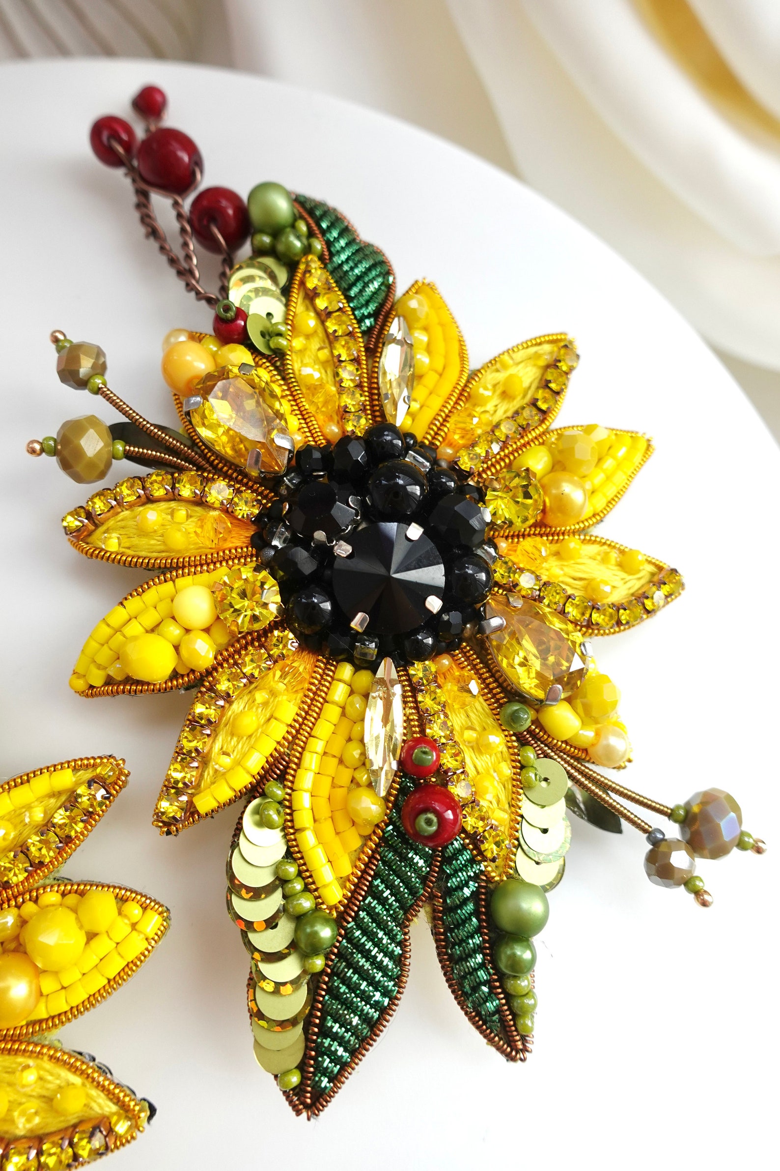 Hand Embroidered Pin Brooch sunflower. Large Designs Brooch. Colorful ...