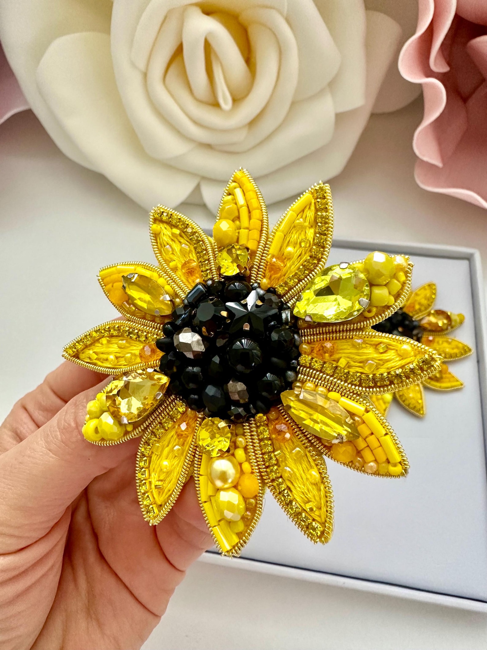 Hand Embroidered Pin Brooch “sunflower”without the Leaves. Medium Size ...