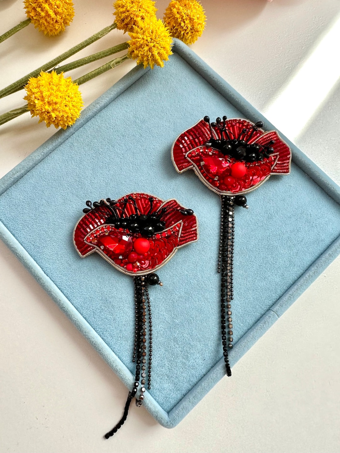 Beaded Brooches poppy Flower. Handmade Designer Brooch. High Quality ...