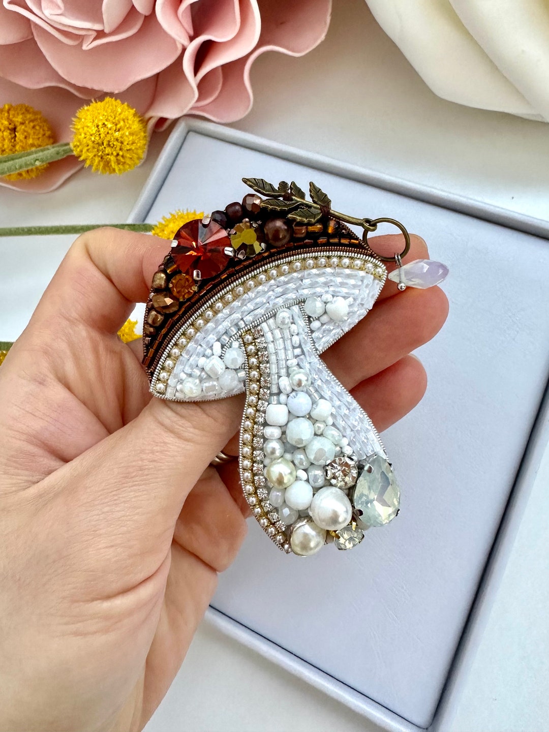 Hand-embroidered Brooch Forest Mushroom Handmade Designer Pin Brooch ...