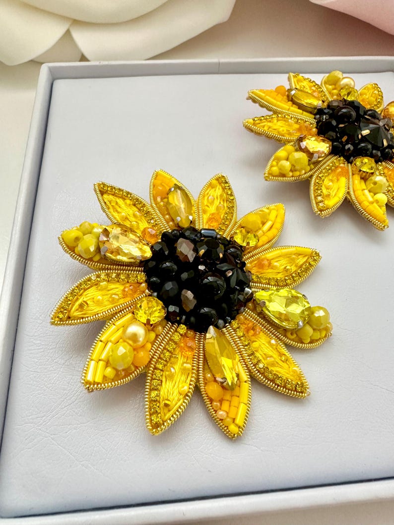Hand Embroidered Pin Brooch “sunflower”without the Leaves. Medium Size ...