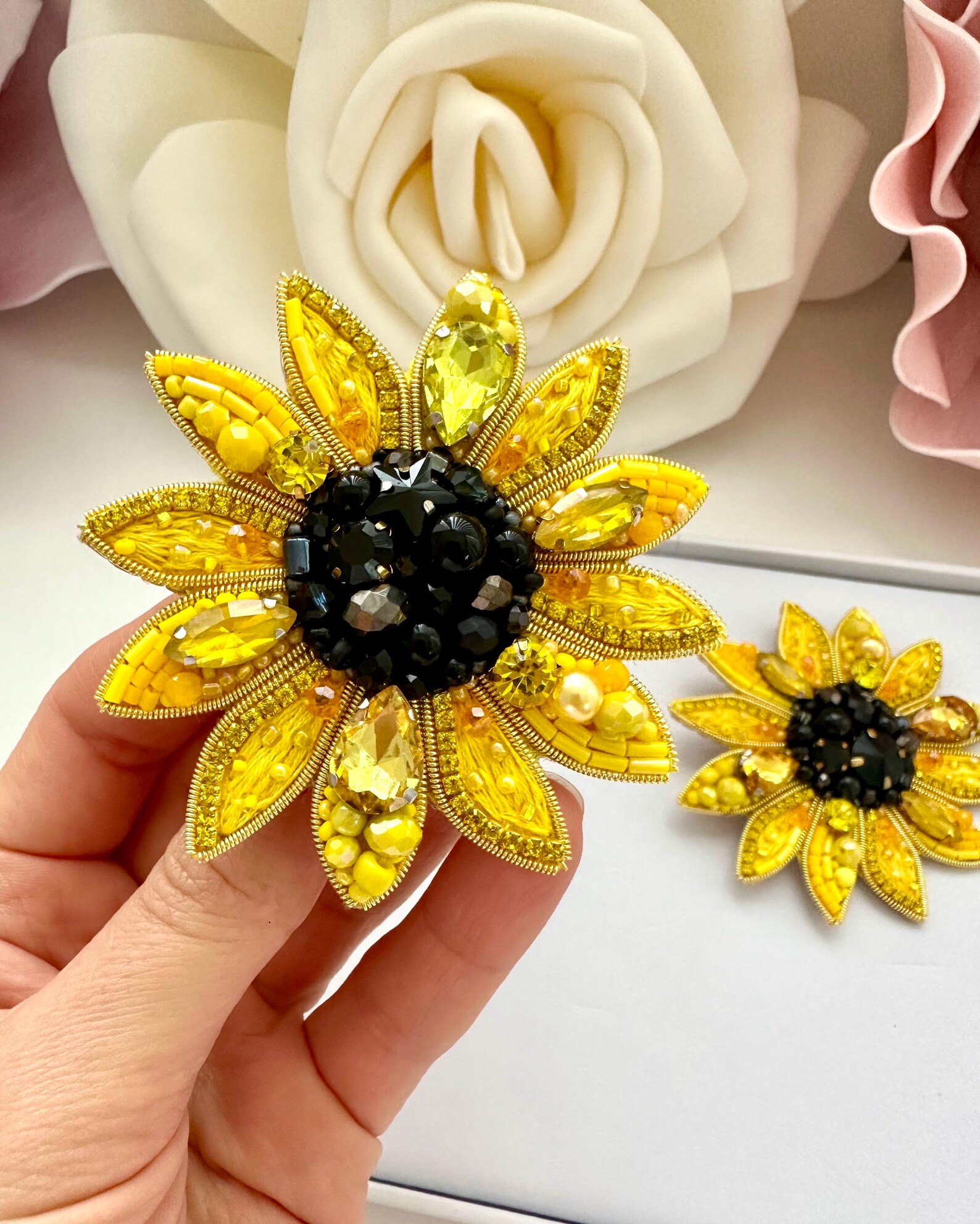 Hand Embroidered Pin Brooch “sunflower”without the Leaves. Medium Size ...