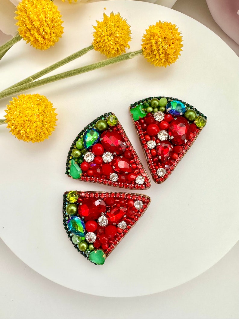 Hand-embroidered Brooch watermelon. Handmade Colorful Pin Brooch ...