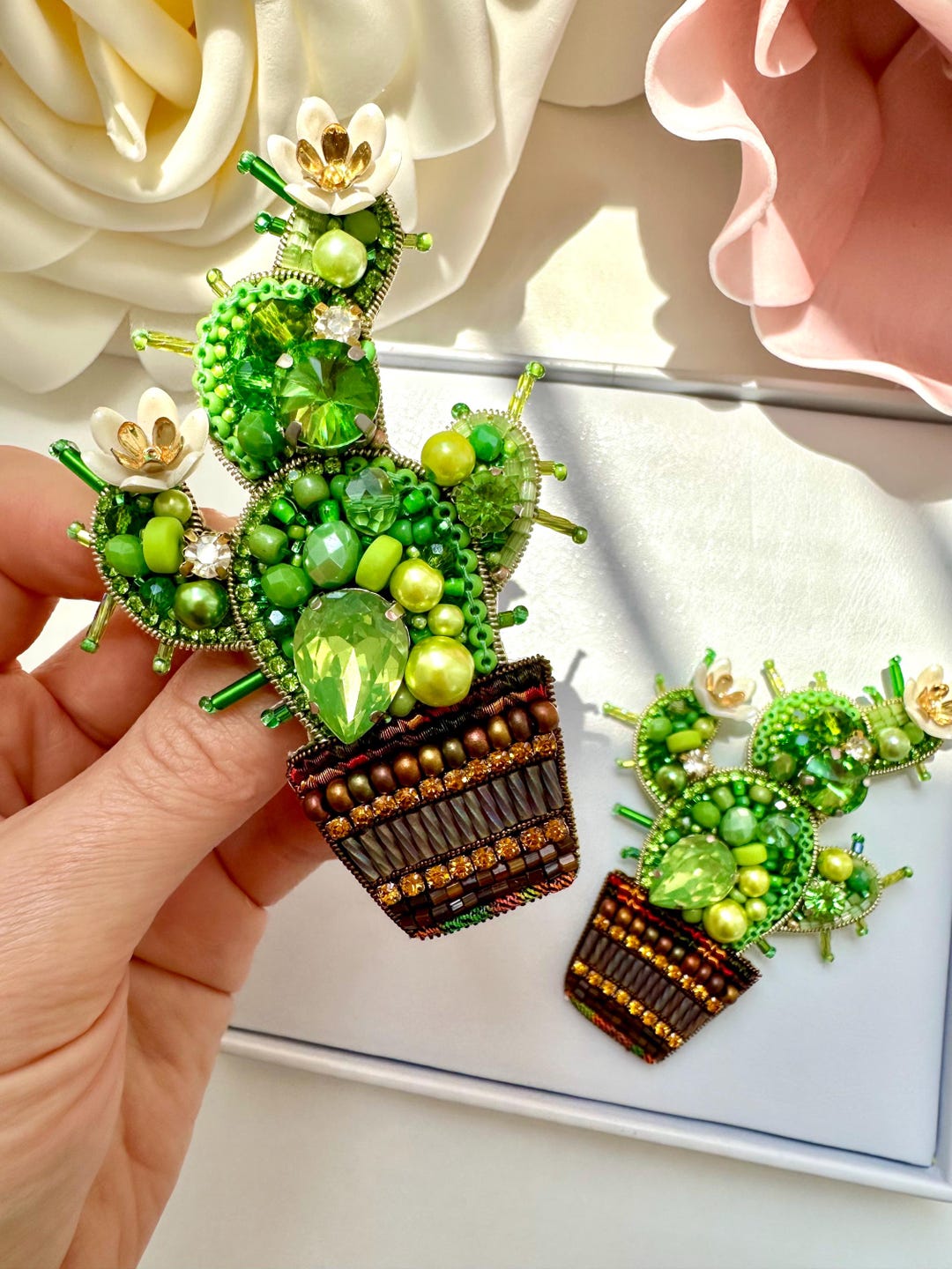 Hand-embroidered Brooch Green Cactus Handmade Designer Pin Brooch ...