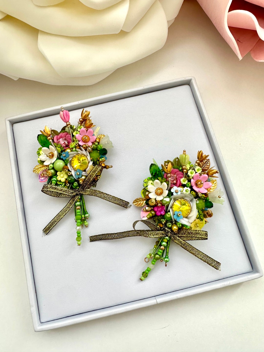 Beaded Brooches “flower Bouquet” Handmade Colorful Designer Brooch ...