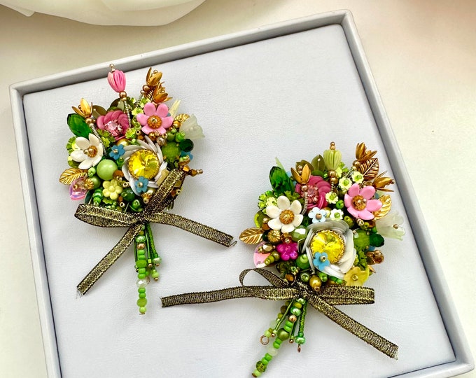 Beaded Brooches “flower Bouquet” Handmade Colorful Designer Brooch ...