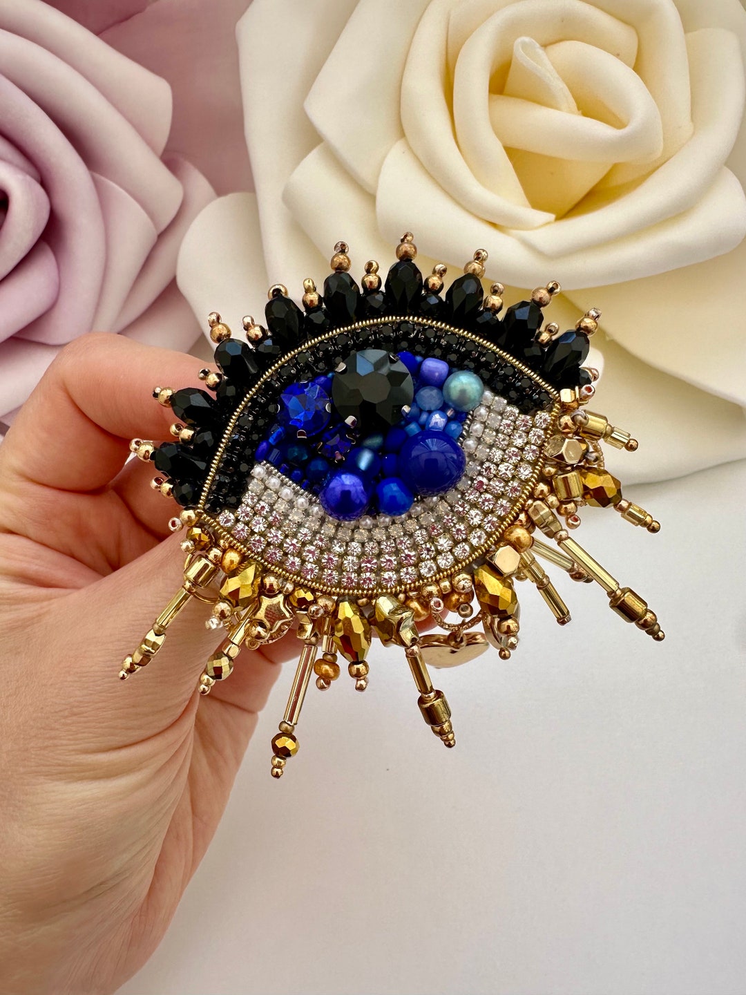 Handmade Beaded Evil Eye Brooch: Protective Good Luck Charm - Etsy