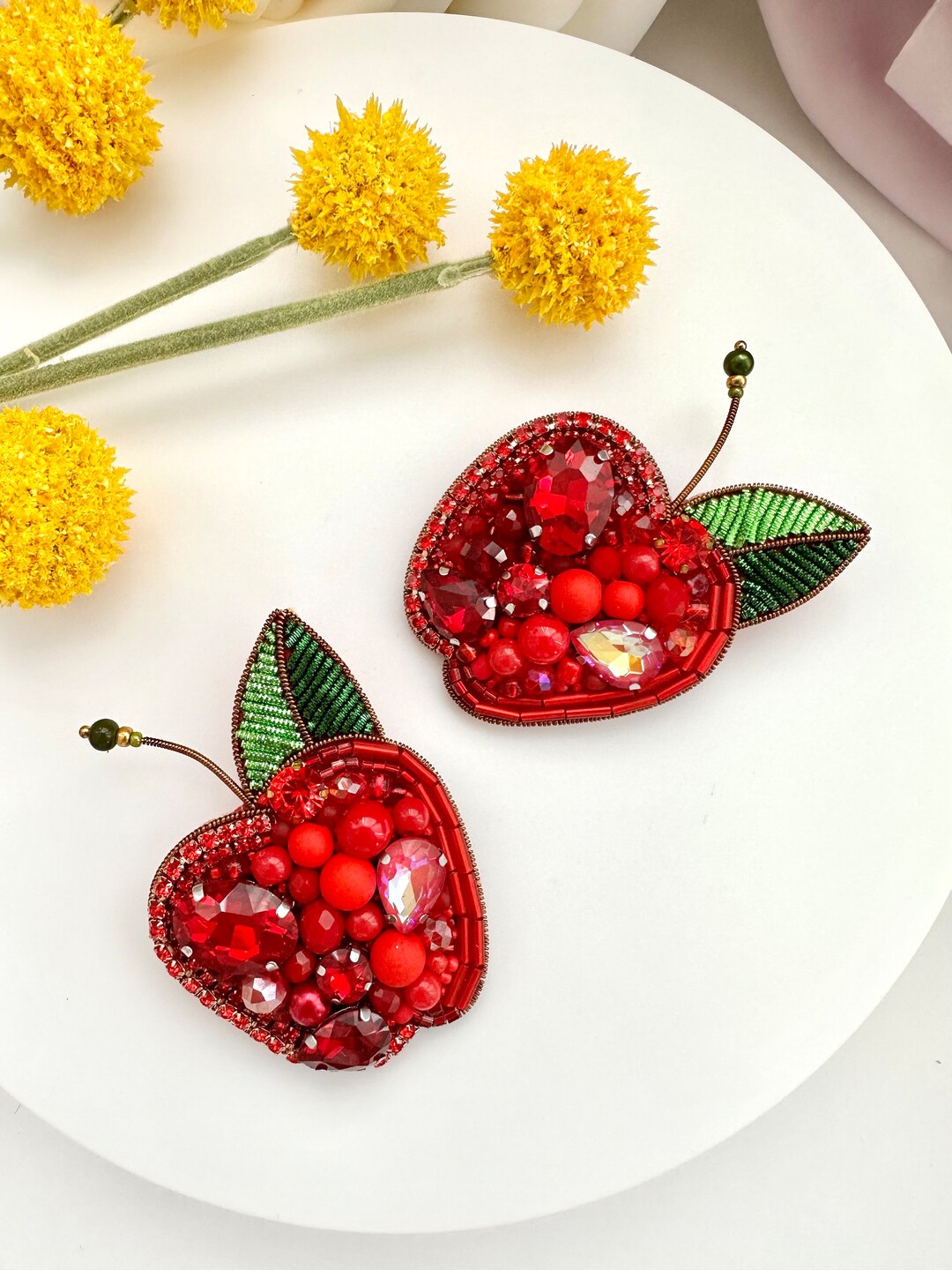 Hand-embroidered Brooch ‘’red Apple". Handmade Colorful Pin Brooch ...