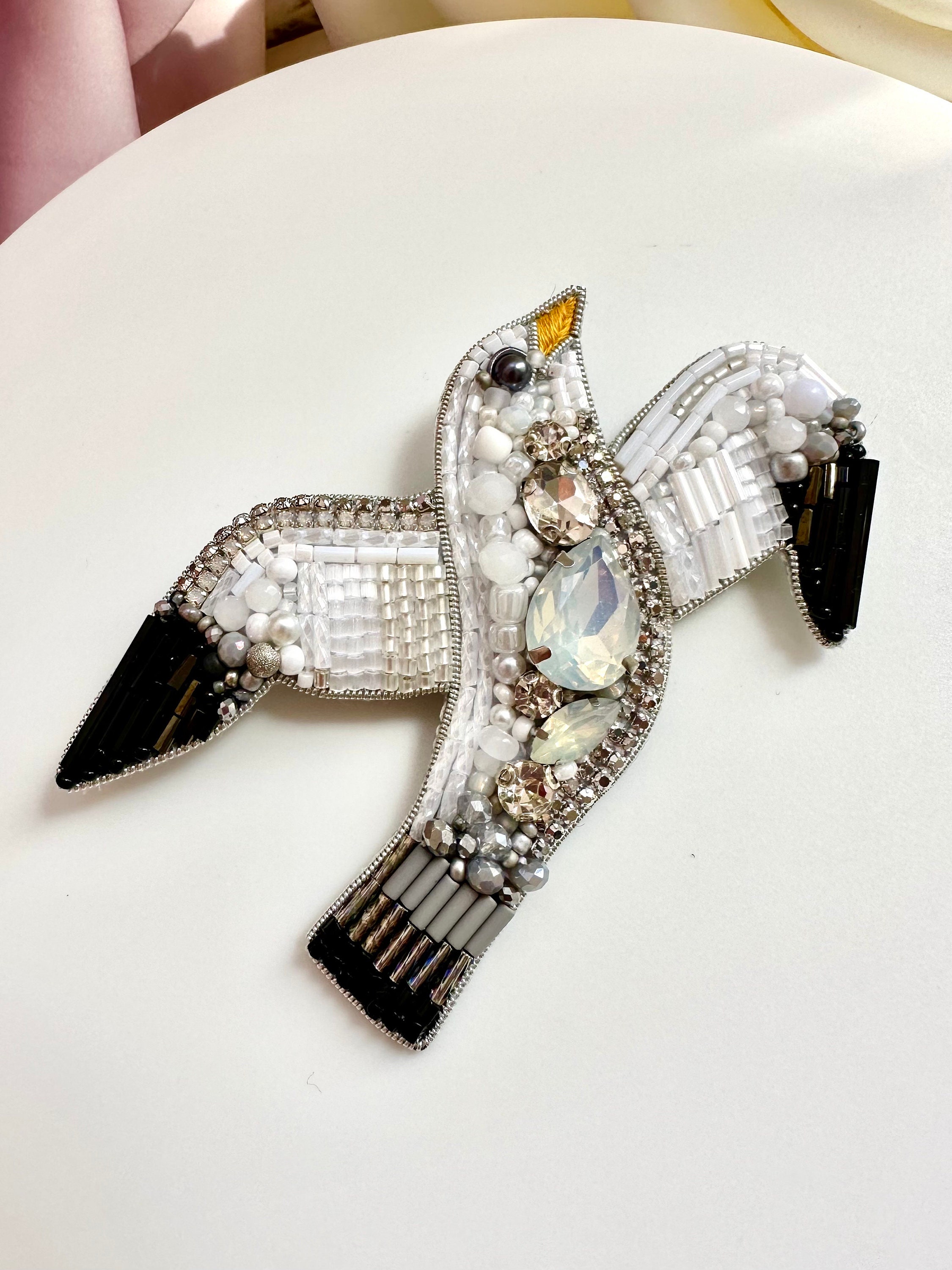 Beaded Brooches seagull Bird. Handmade Designer Brooch. High - Etsy