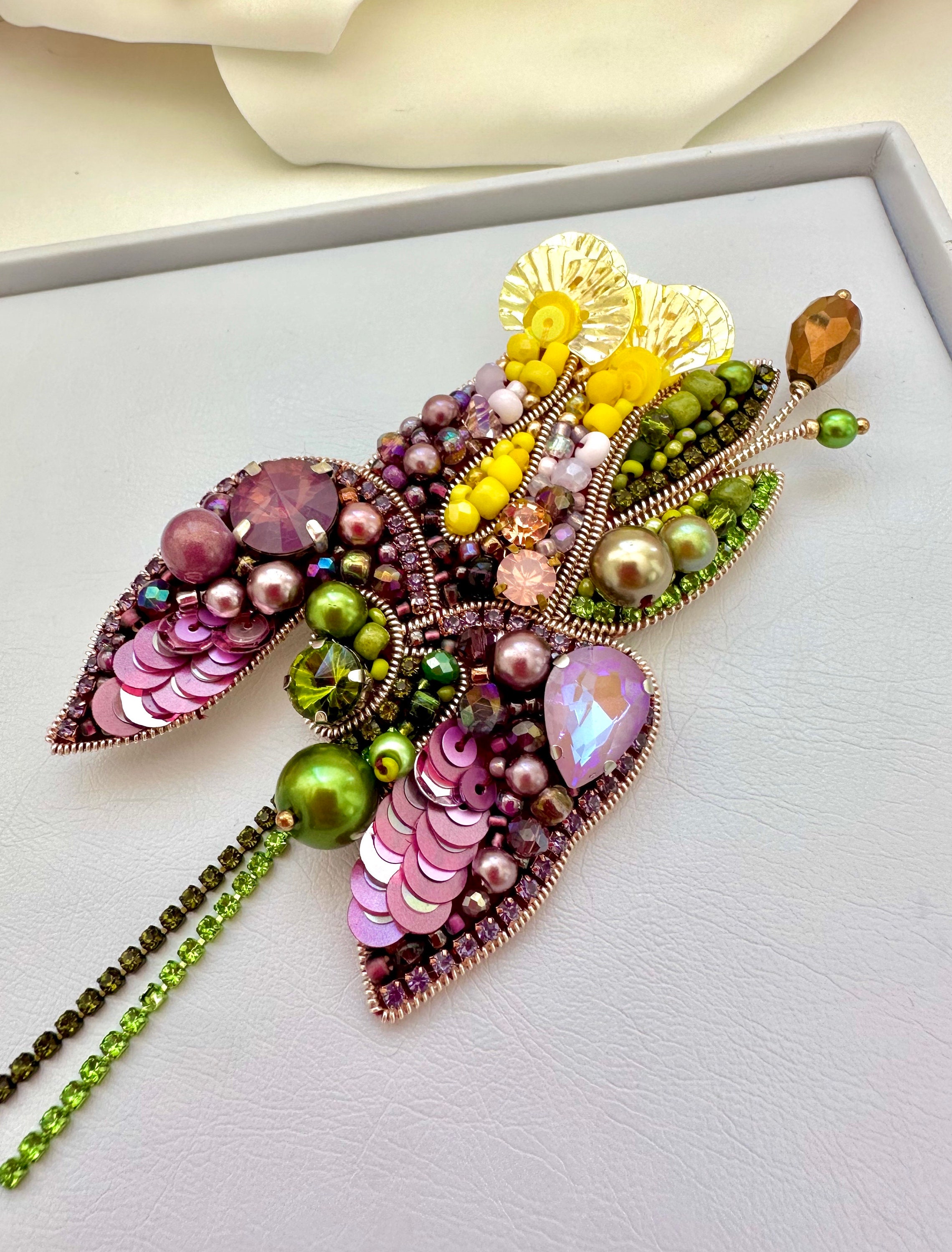 Hand-embroidered Brooch Purple Iris Flower Handmade Designer Pin Brooch ...