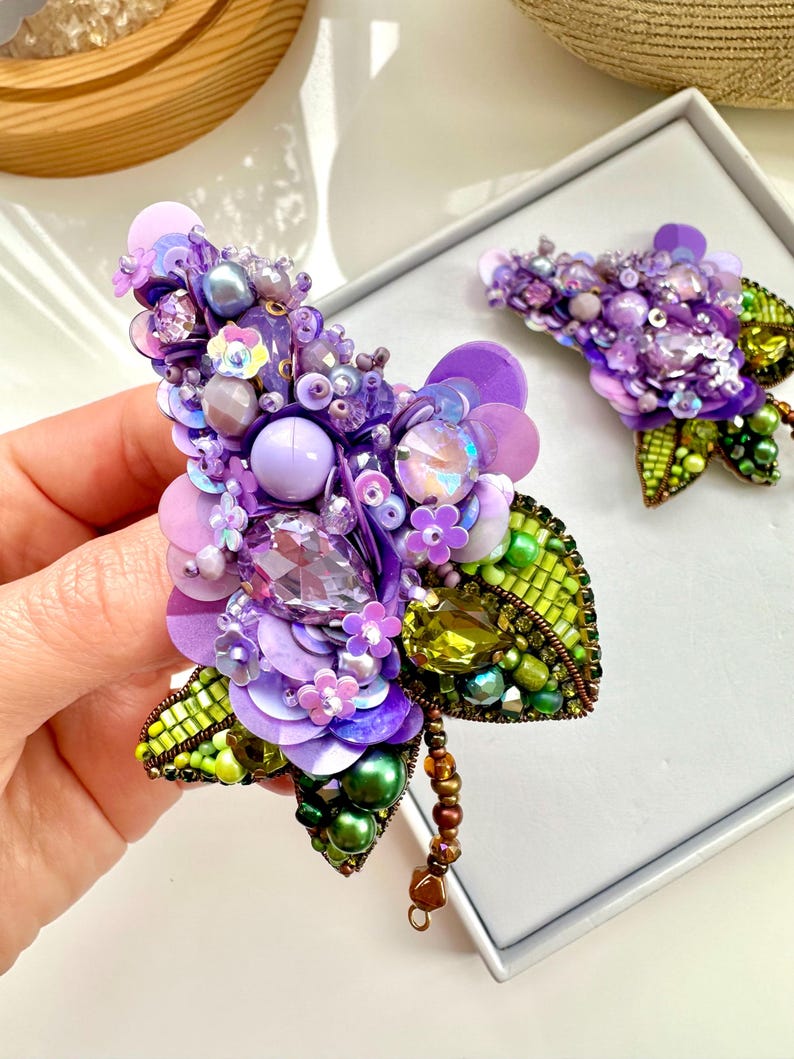 Handmade Beaded Lilac Brooch: Designer Floral Accessory - Etsy