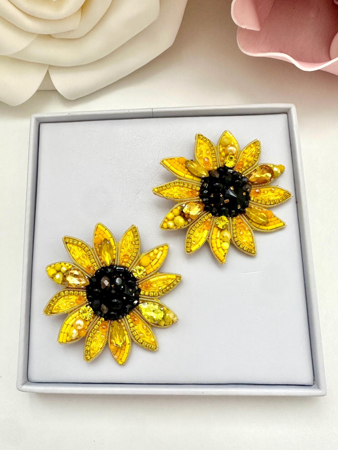 Hand Embroidered Pin Brooch “sunflower”without the Leaves. Medium Size ...