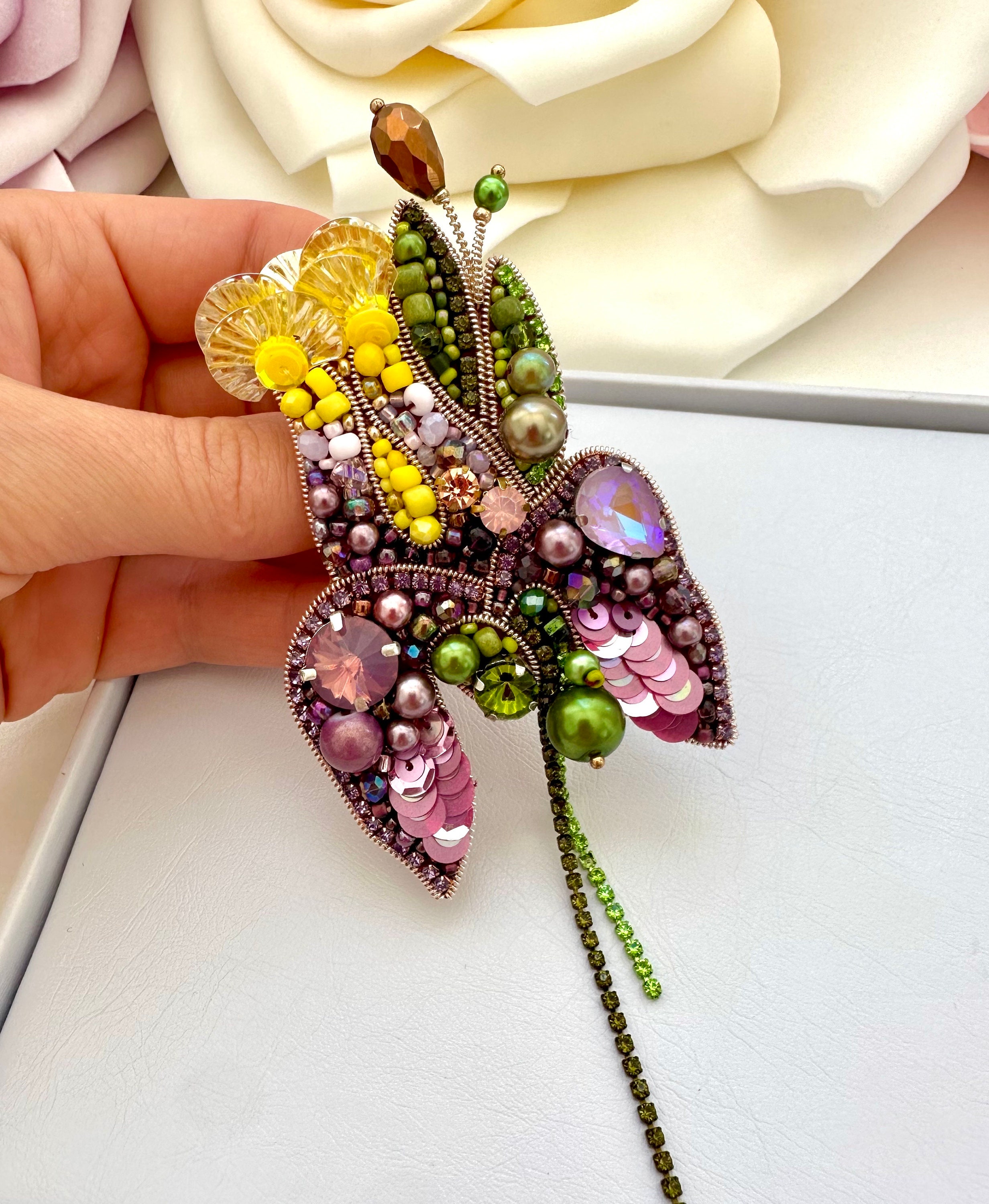 Hand-embroidered Brooch Purple Iris Flower Handmade Designer Pin Brooch ...