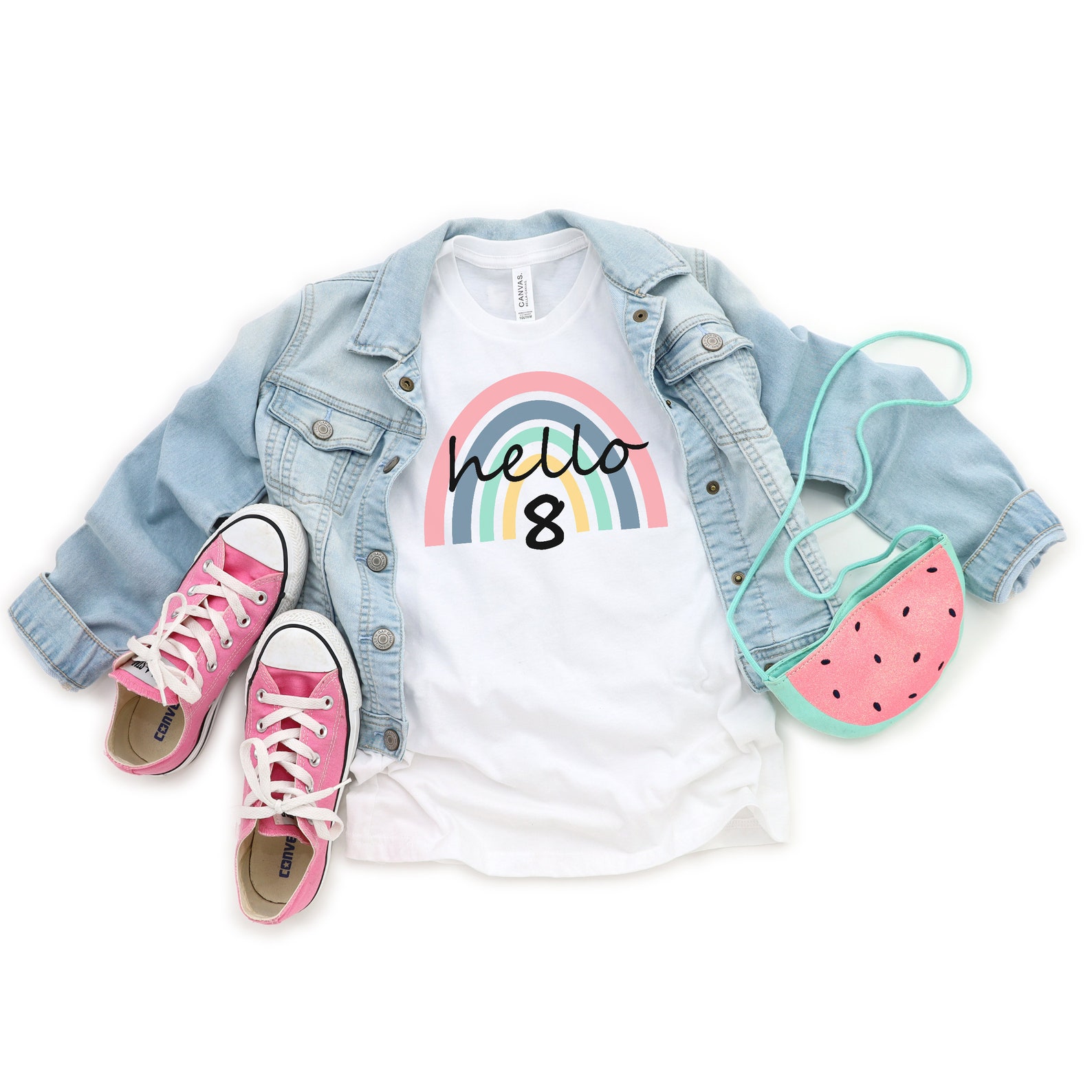 Hello 8 shirt 8th Birthday Shirt for Girl Rainbow Birthday T | Etsy