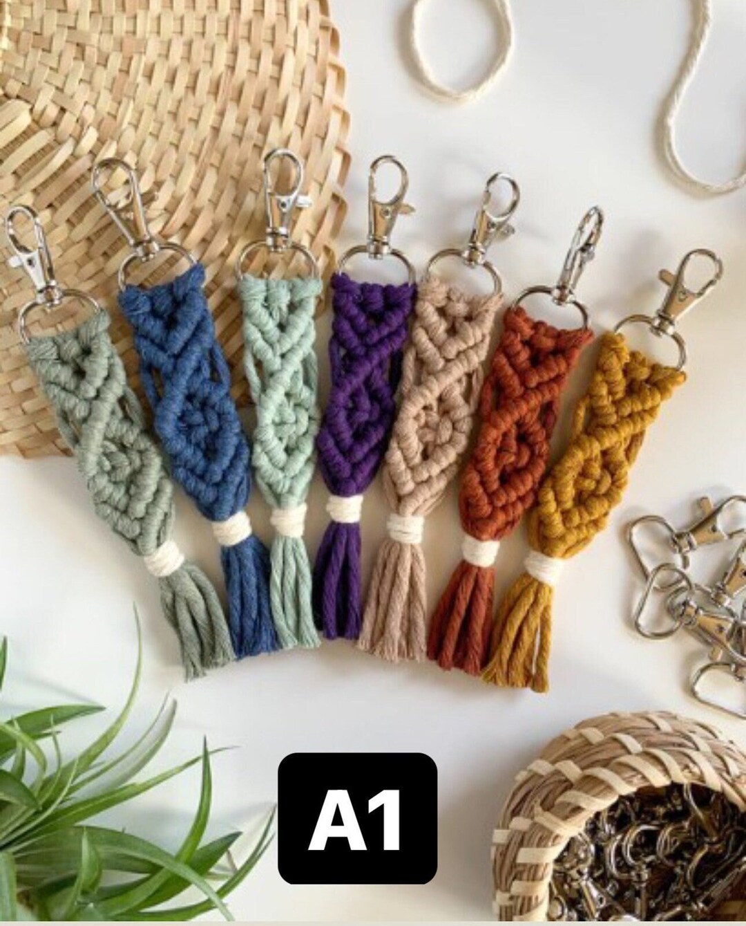 Macrame Keychain Boho Keychain Macrame Twisted Keychain - Etsy