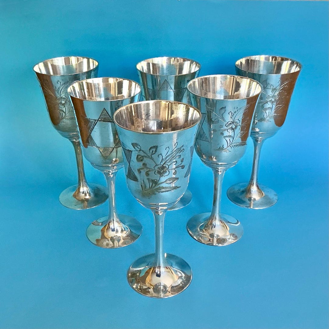 Set of 6 Vintage Silver Plated Goblets, 6 Oz 7 In, Engraved Design - Etsy