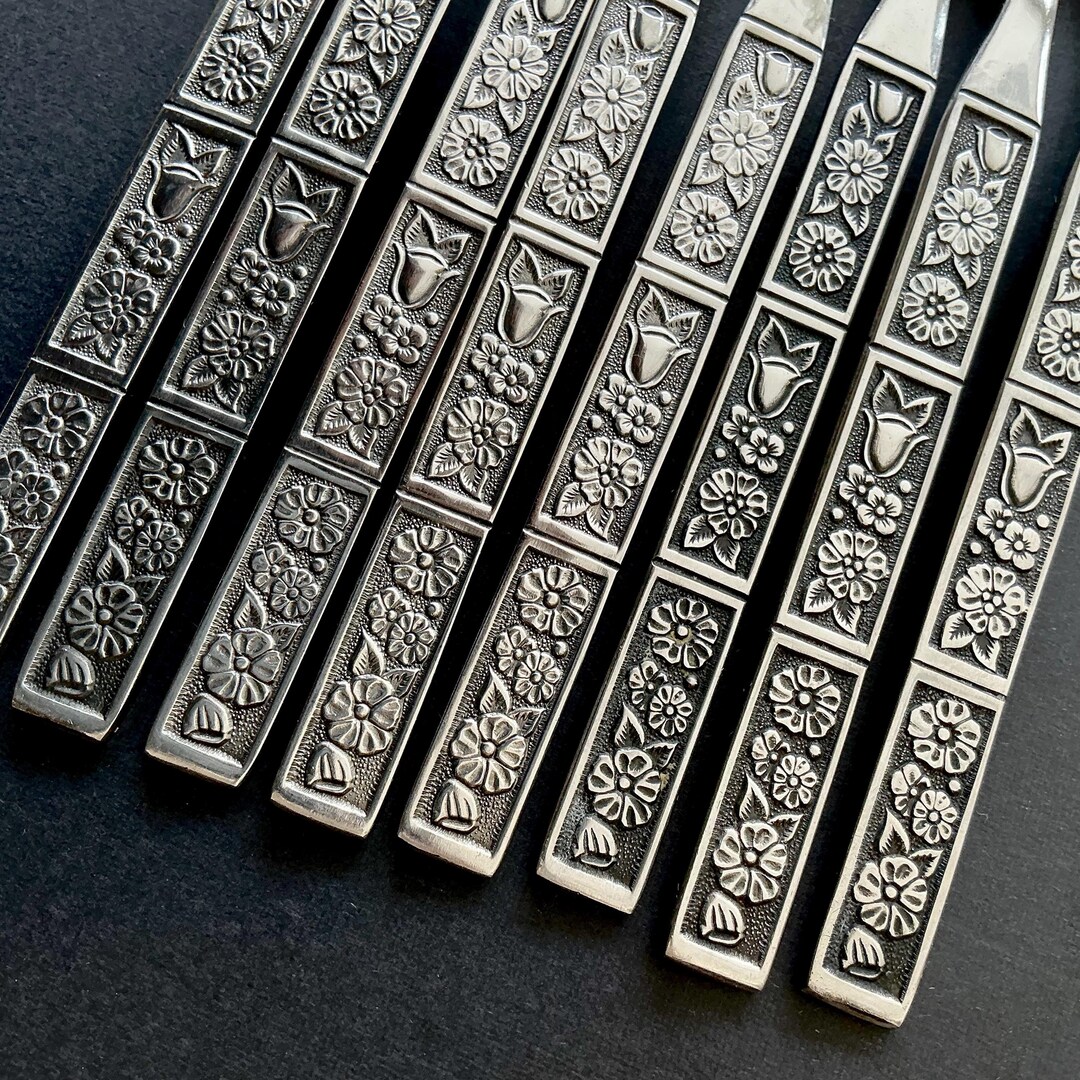 Stainless Steel Flatware Set for 8 From Korea in Spring Fever Pattern ...