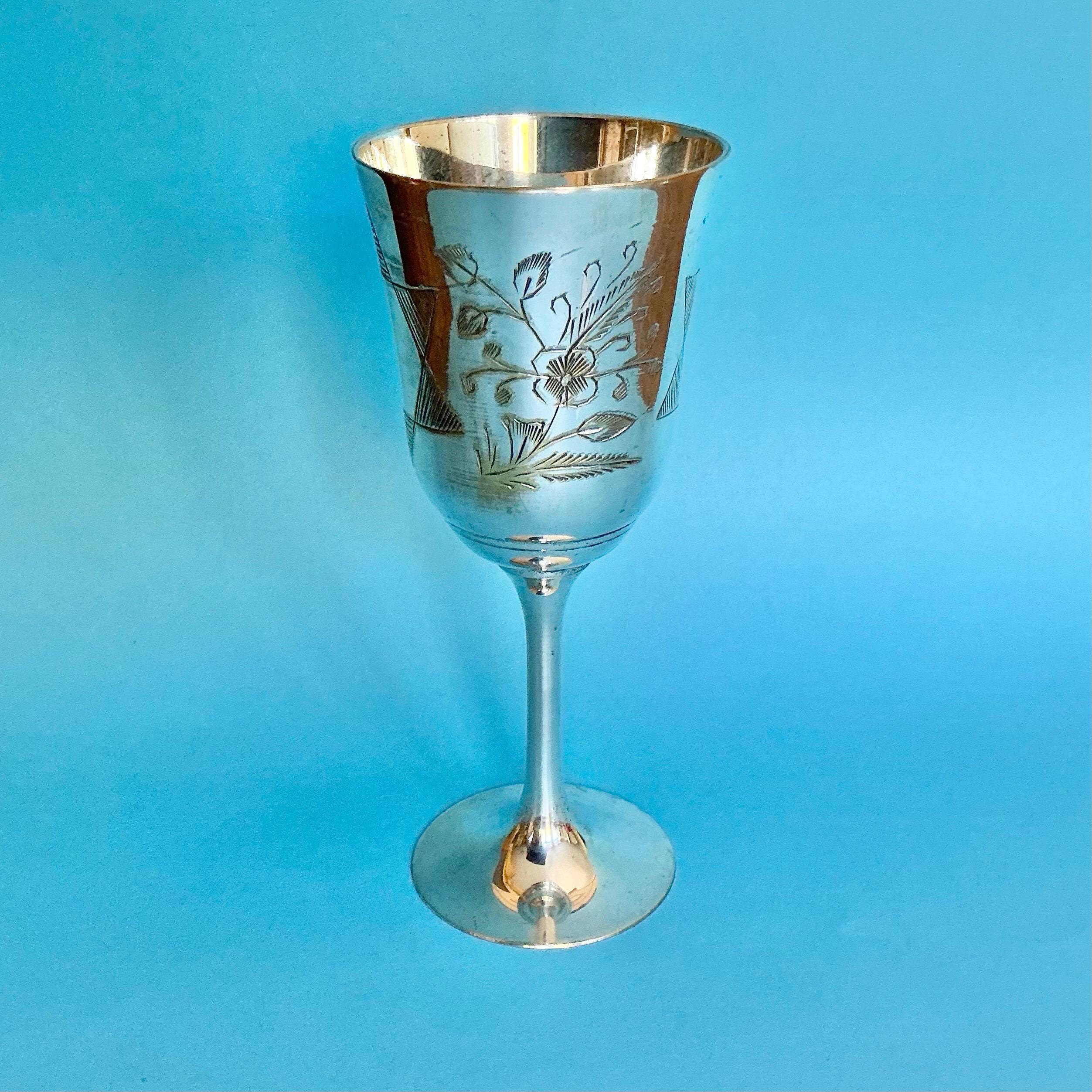Set of 6 Vintage Silver Plated Goblets, 6 Oz 7 In, Engraved Design - Etsy