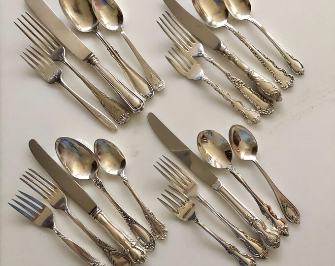 Mismatched Beautiful Antique and Vintage Silver Plated Flatware Set, 5 ...