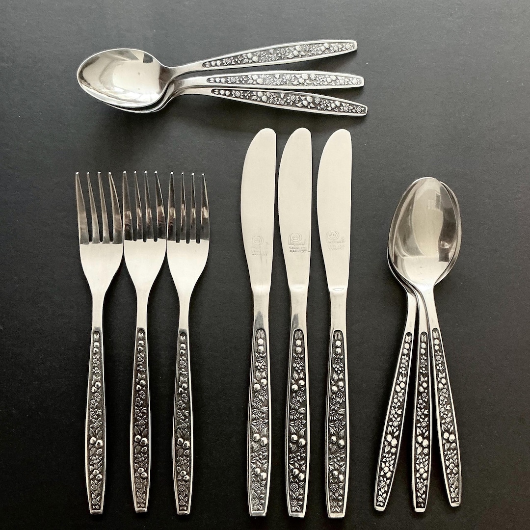 Stainless Steel Flatware Set, Harvest Pattern From Pageant, Korea. 12 ...