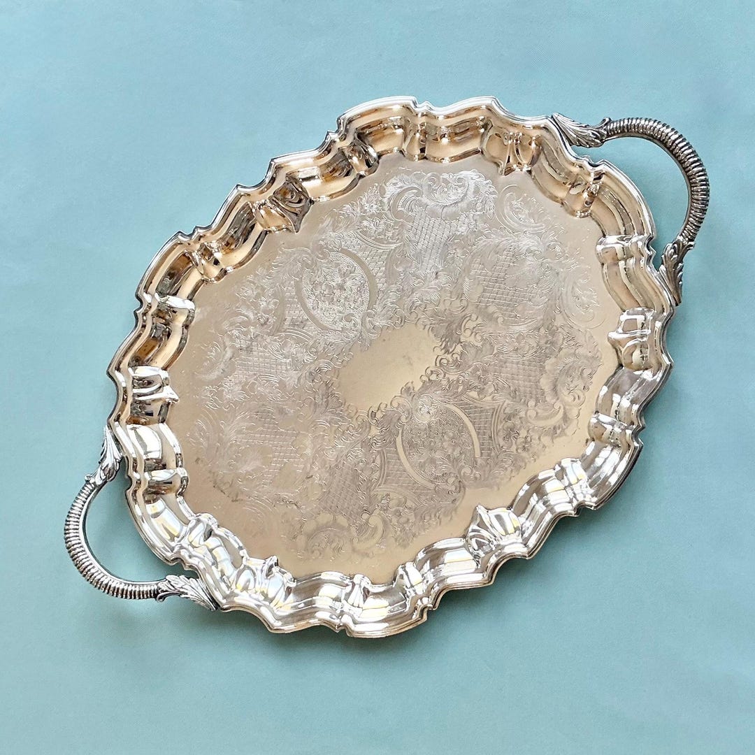 Vintage Silver Plated Footed Serving Tray With Handles - Etsy