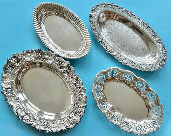 Vintage Fancy Silver Plated Platters and Shell Bowl - Etsy