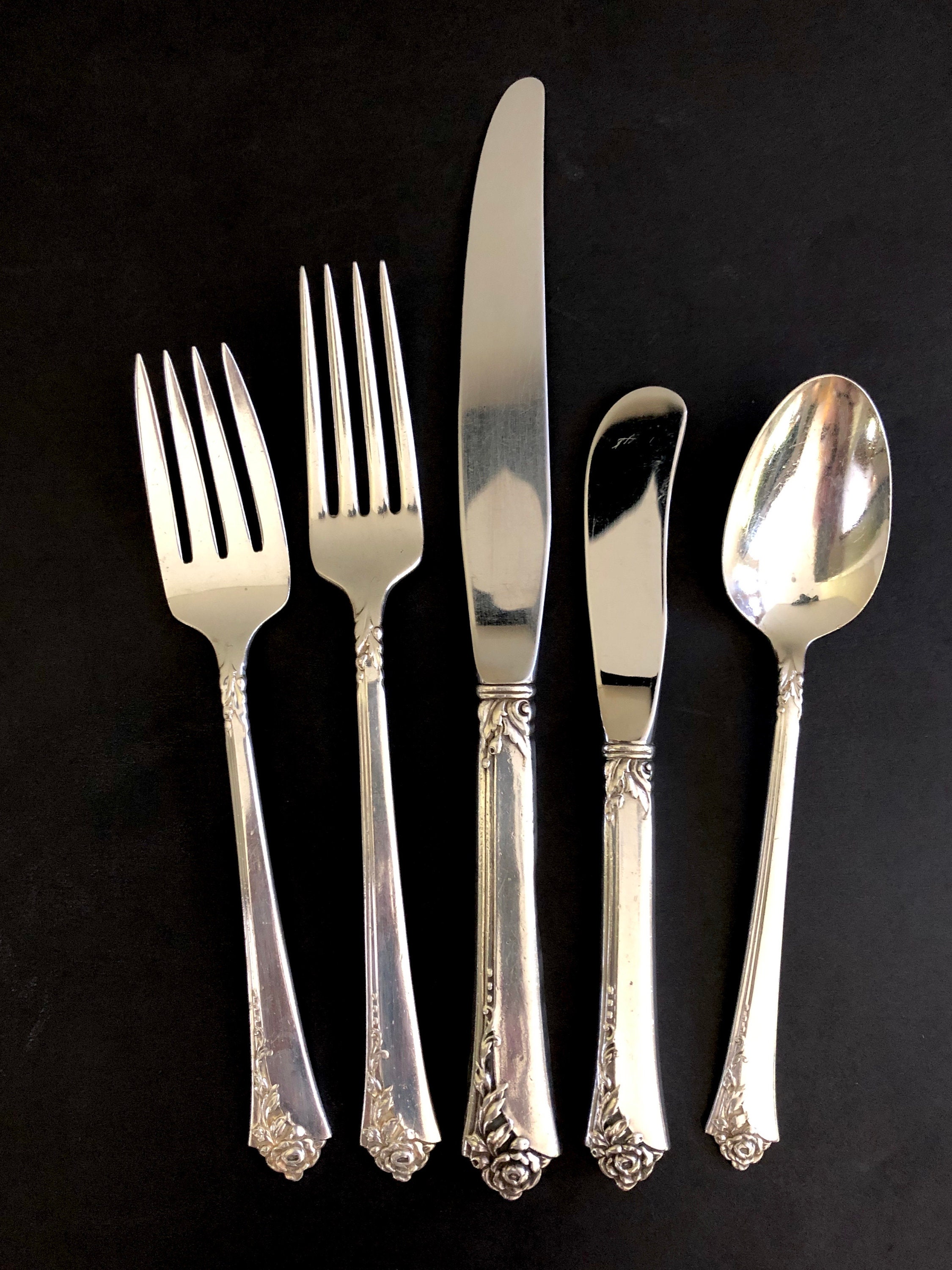 Sterling Silver One Place Setting Flatware, 5 Pc. Heirloom Sterling ...