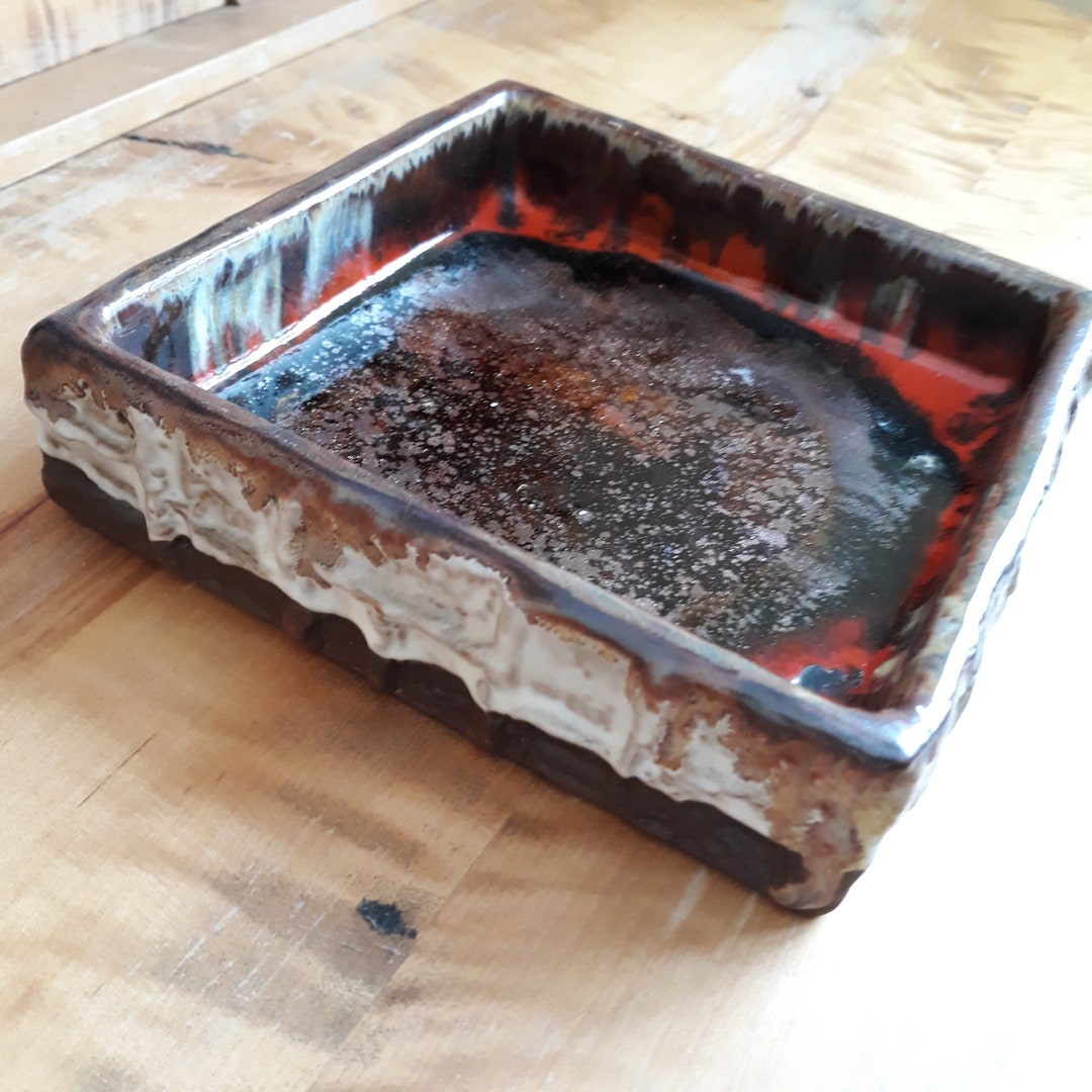 Vintage Dish, Bowl Germany. Ceramic Square Dish With Exciting Colour ...