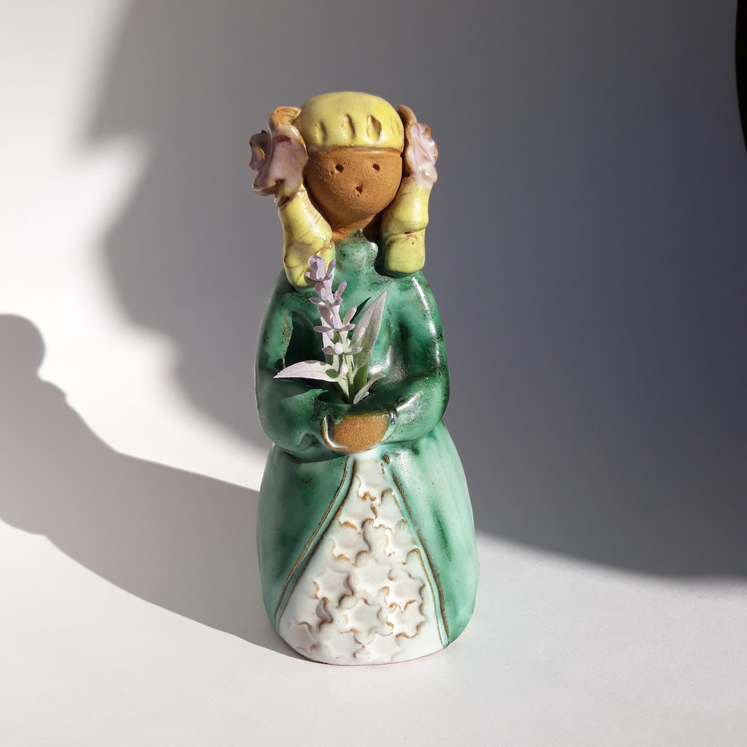 Elbogen Sweden Ceramic Figurine. Blonde Girl in Green Dress. Swedish ...