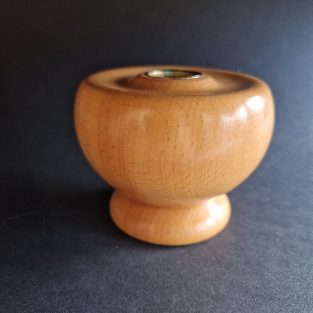 Vintage Wood Candlestick Holder With Metal Insert. Wonderfully Smooth ...
