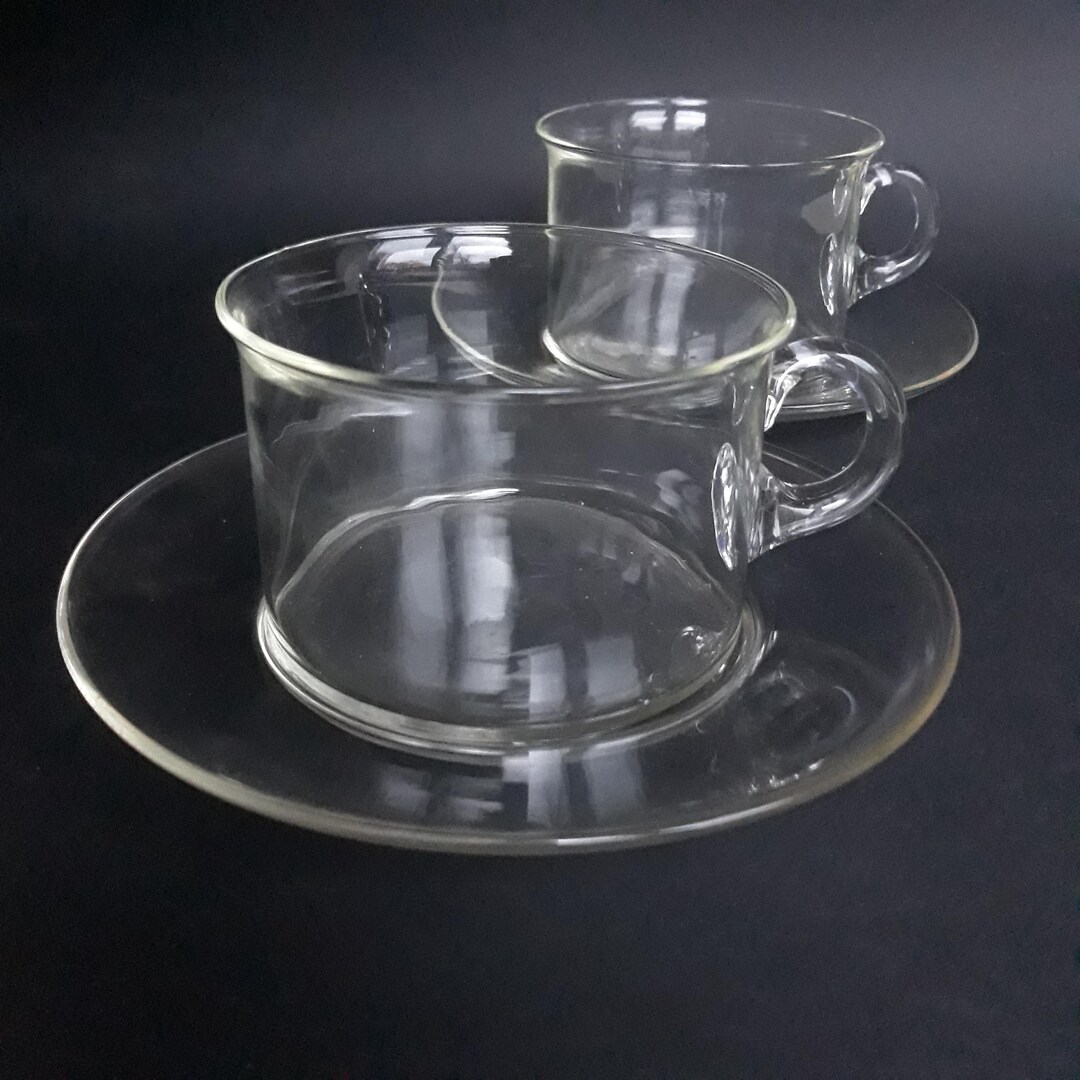 Set of 2 Large (350 Ml) Heat Resistant Glass Cups With Saucers for Tea ...