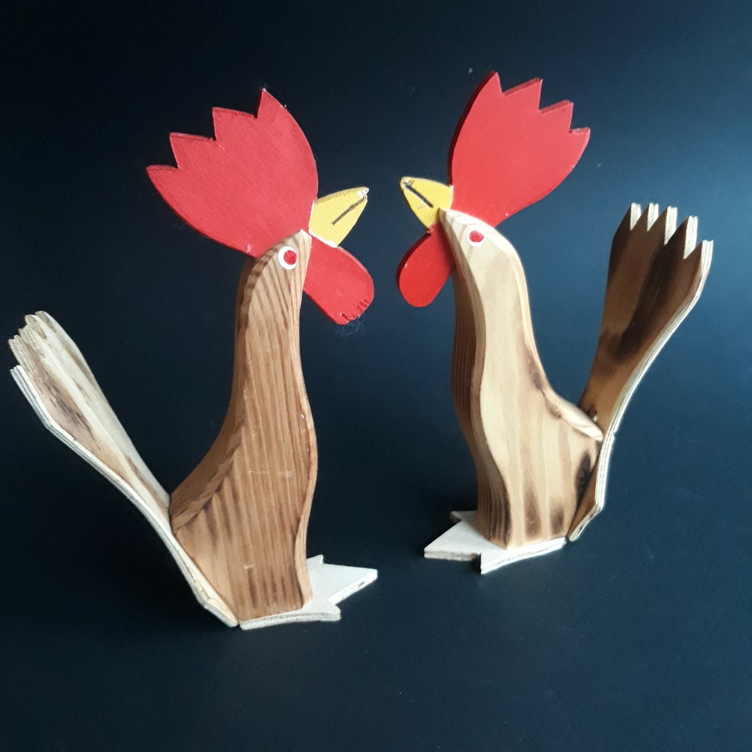 Pair of Swedish Wooden Roosters. Hand Made in Sweden. Marked ...