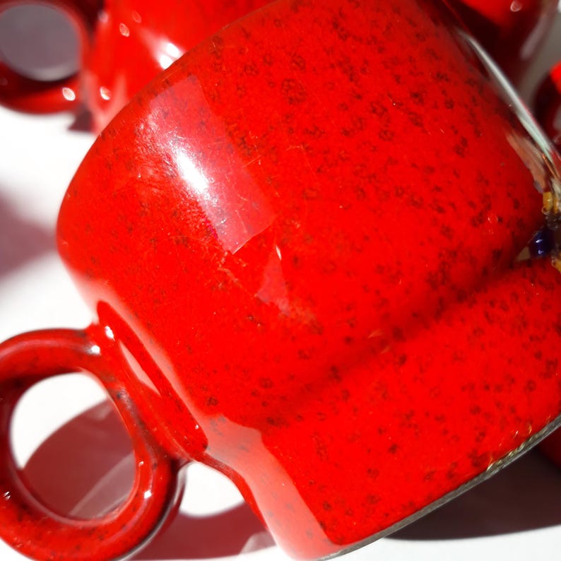 Set of 5+1 Ceramic Espresso Cups in Bright Red Colour Glaze. Very Cute ...