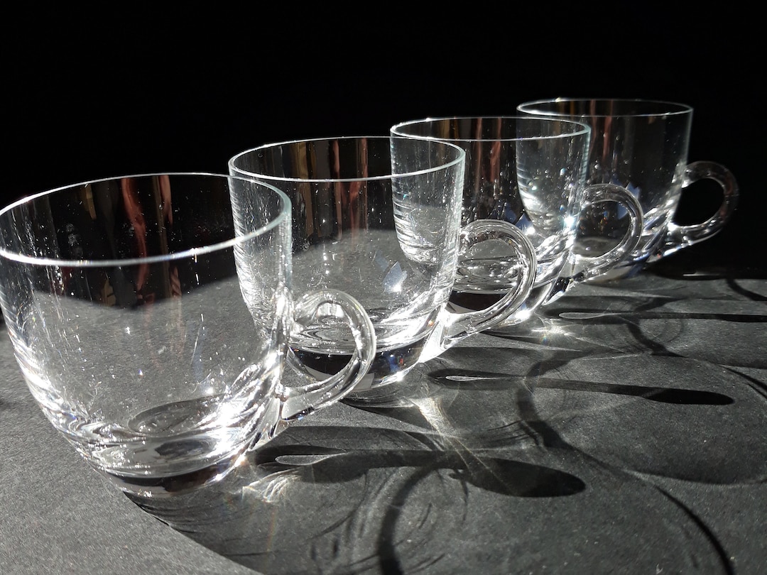Set of Four Small Crystal Clear Glass Cups With Handle. Vintage ...
