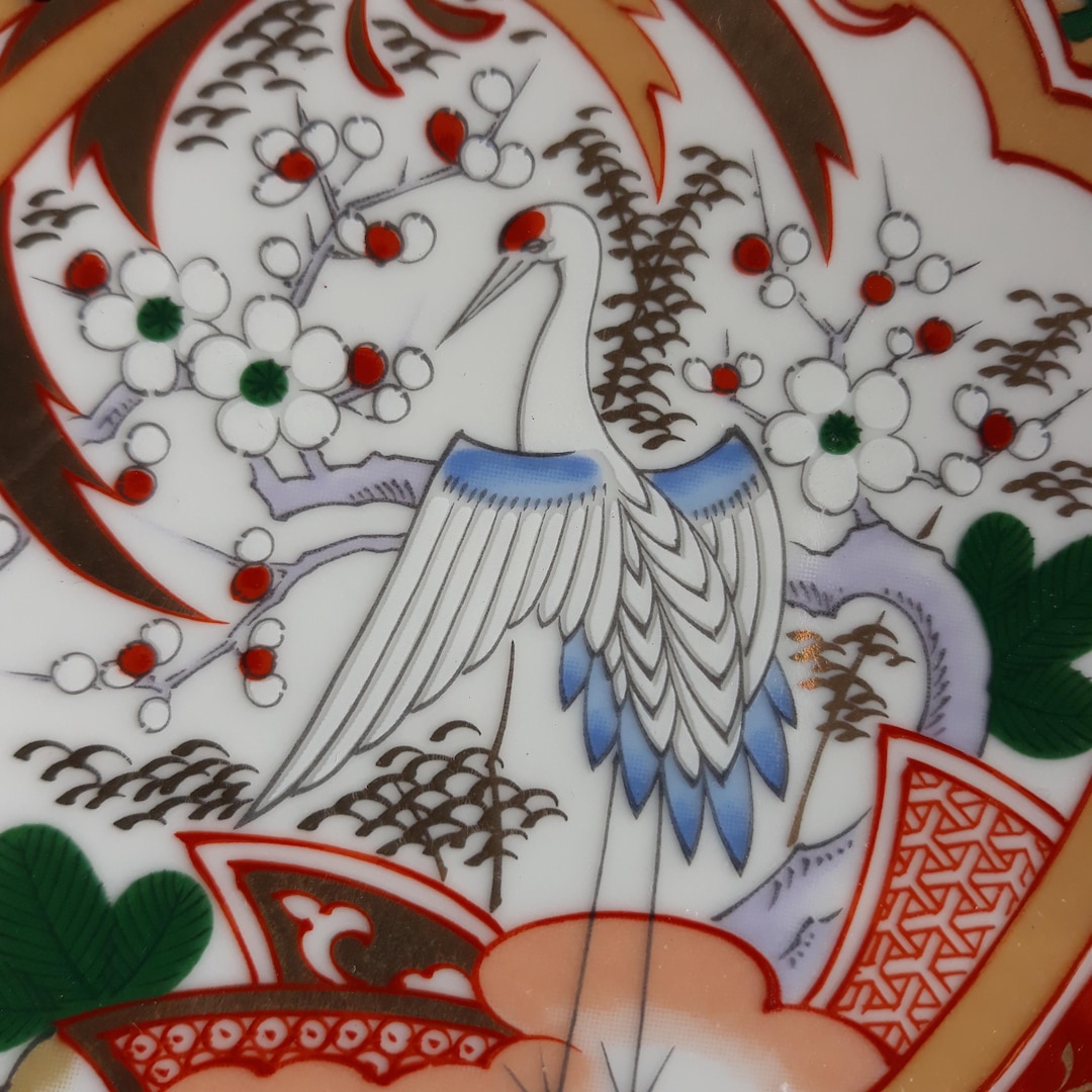 Japanese Porcelain Style Scalloped Crane Plate 7.5". Mid Century ...
