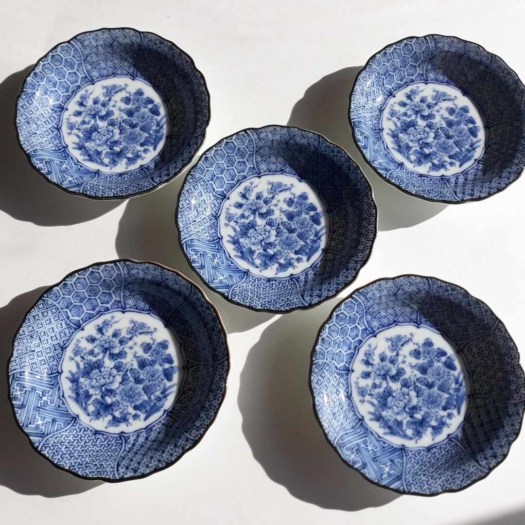 Set of 5 Japanese Sushi Plates Made in Shikimiko Chikusai Kiln. Floral ...