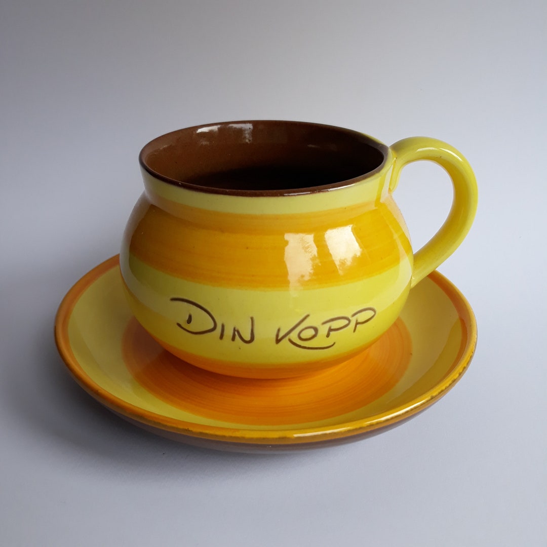 Vintage Gabriel Sweden Large Ceramic Mug and Saucer Glazed in Bright ...