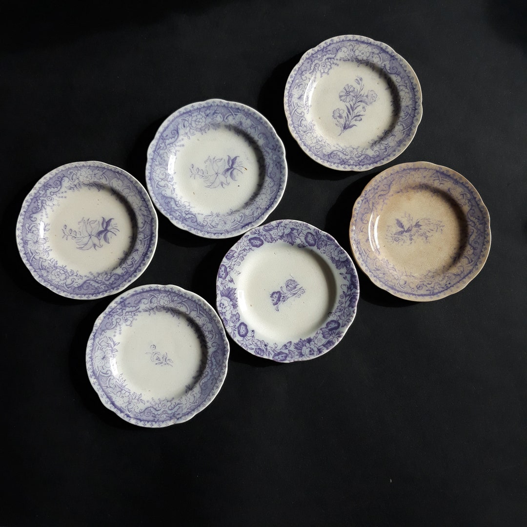 Set of 6 Antique Butter Sweden Plates. Marked on Back. Purple Decor ...