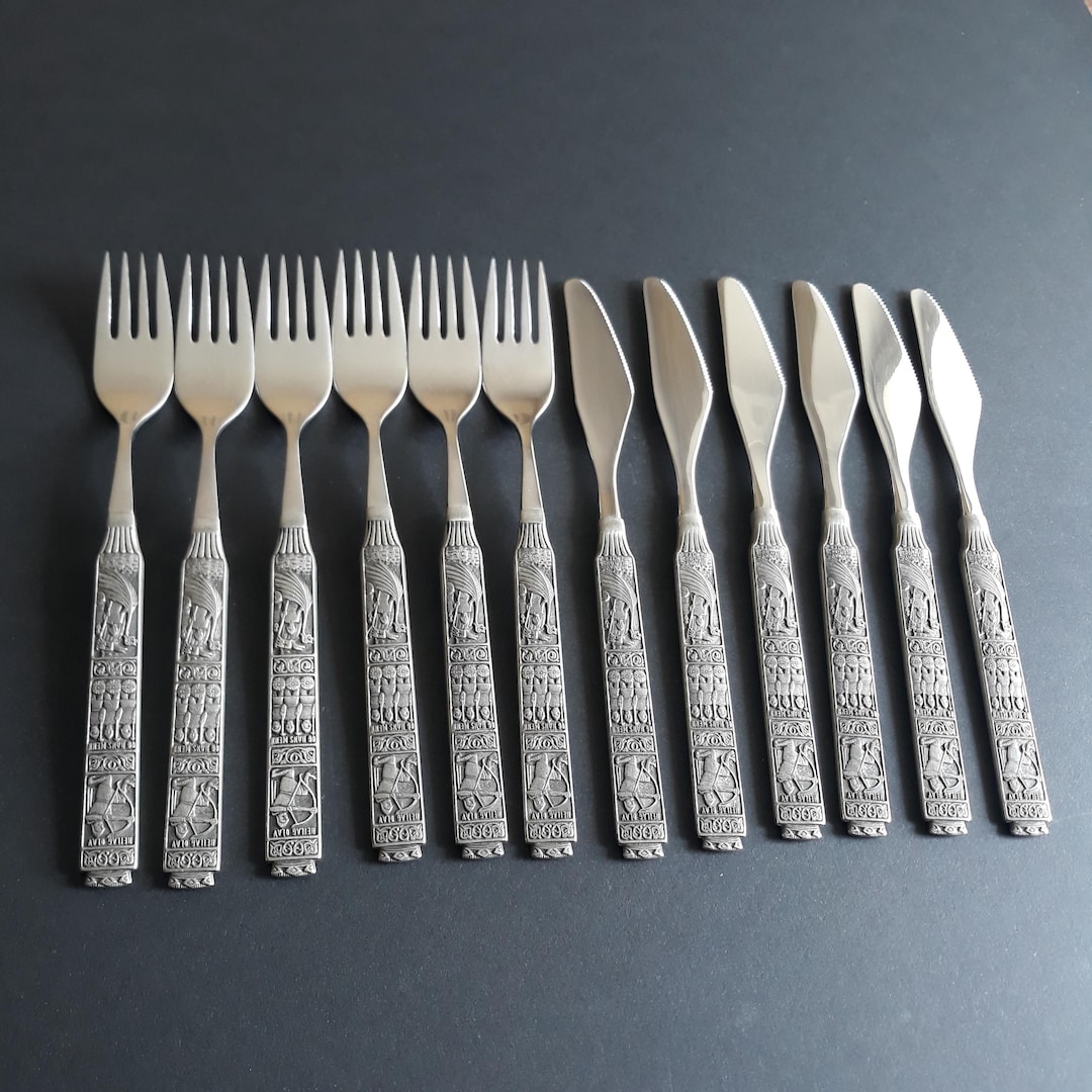 Norwegian Pewter Konge Tinn Flatware. Scandinavian Modern Style. 12 ...