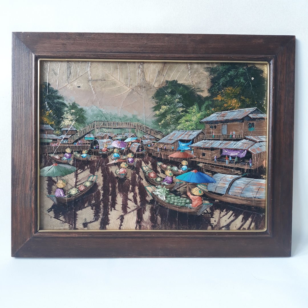 Gorgeous Chinese Vintage Painting on Pressed Leaf. Detailed Painting ...