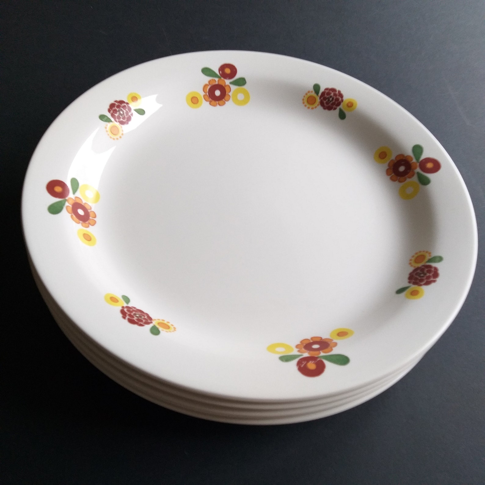 Pair of Vintage Rorstrand White Dinner Plates With Retro Floral Design ...