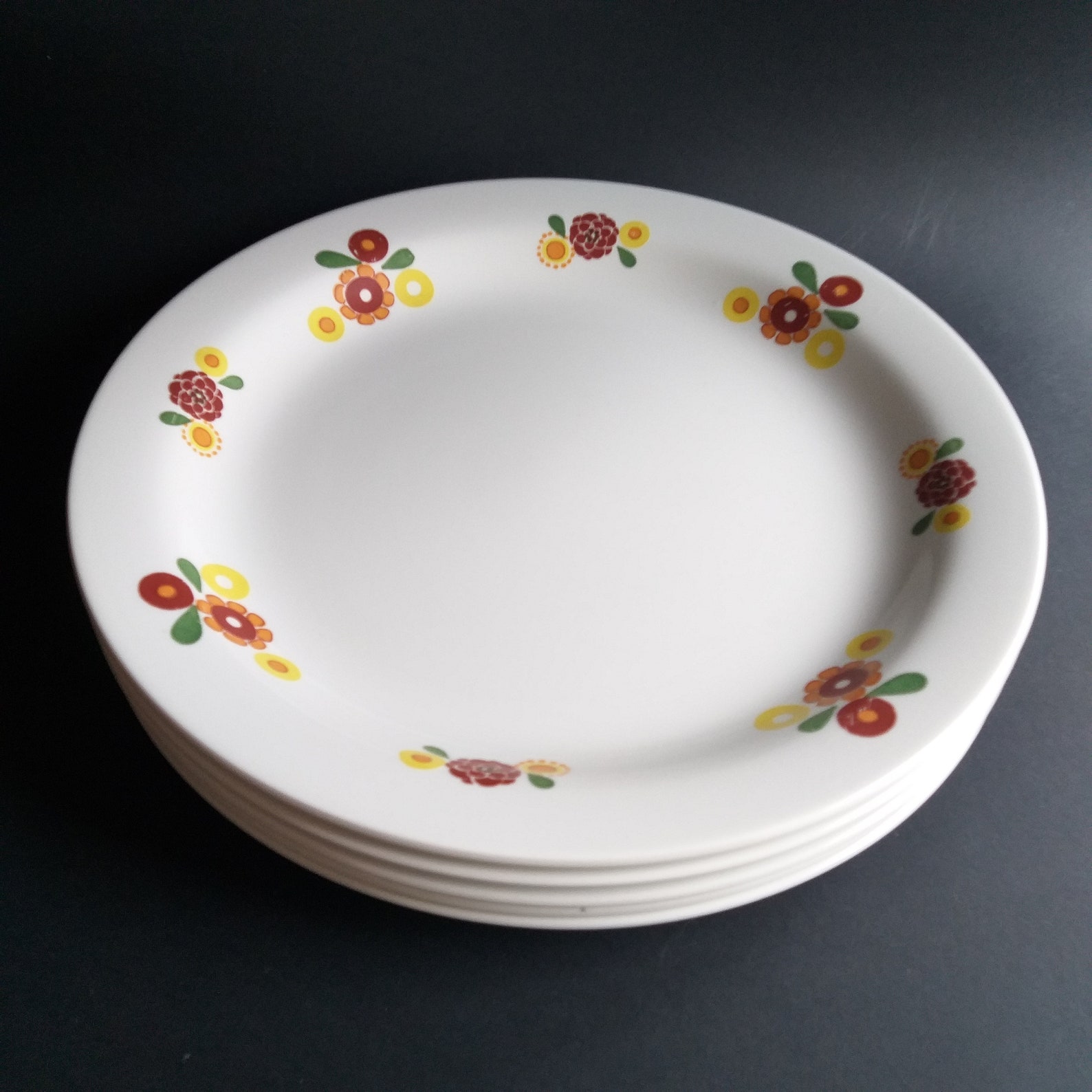 Pair of Vintage Rorstrand White Dinner Plates With Retro Floral Design ...