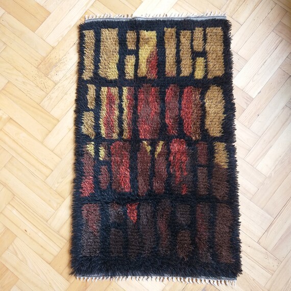 Rya Rug Sweden. Medium Size Vintage Wool Rya Rug From 70s - Etsy