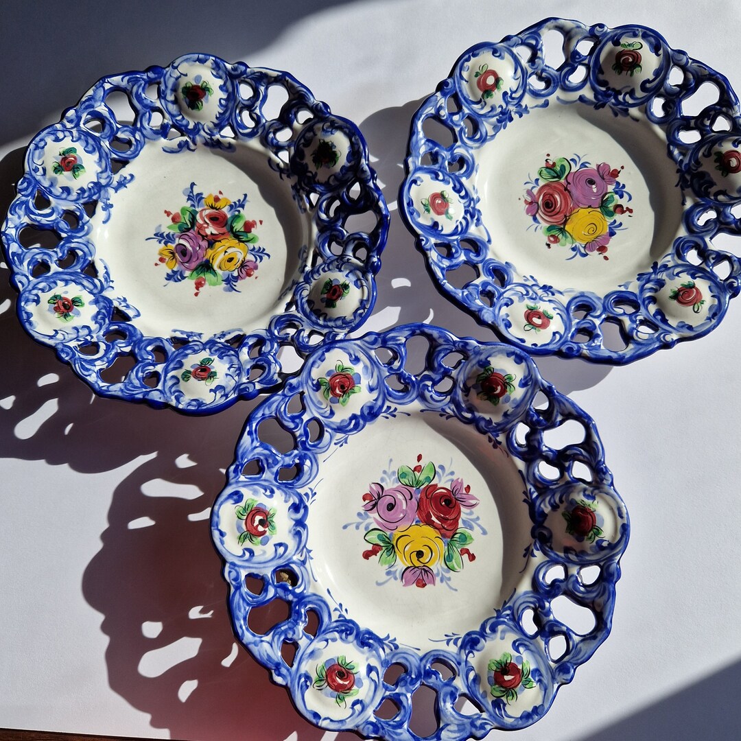 Set of 3 Vintage Portugal Wall Decor Plates. Refined Edges. Intricate ...